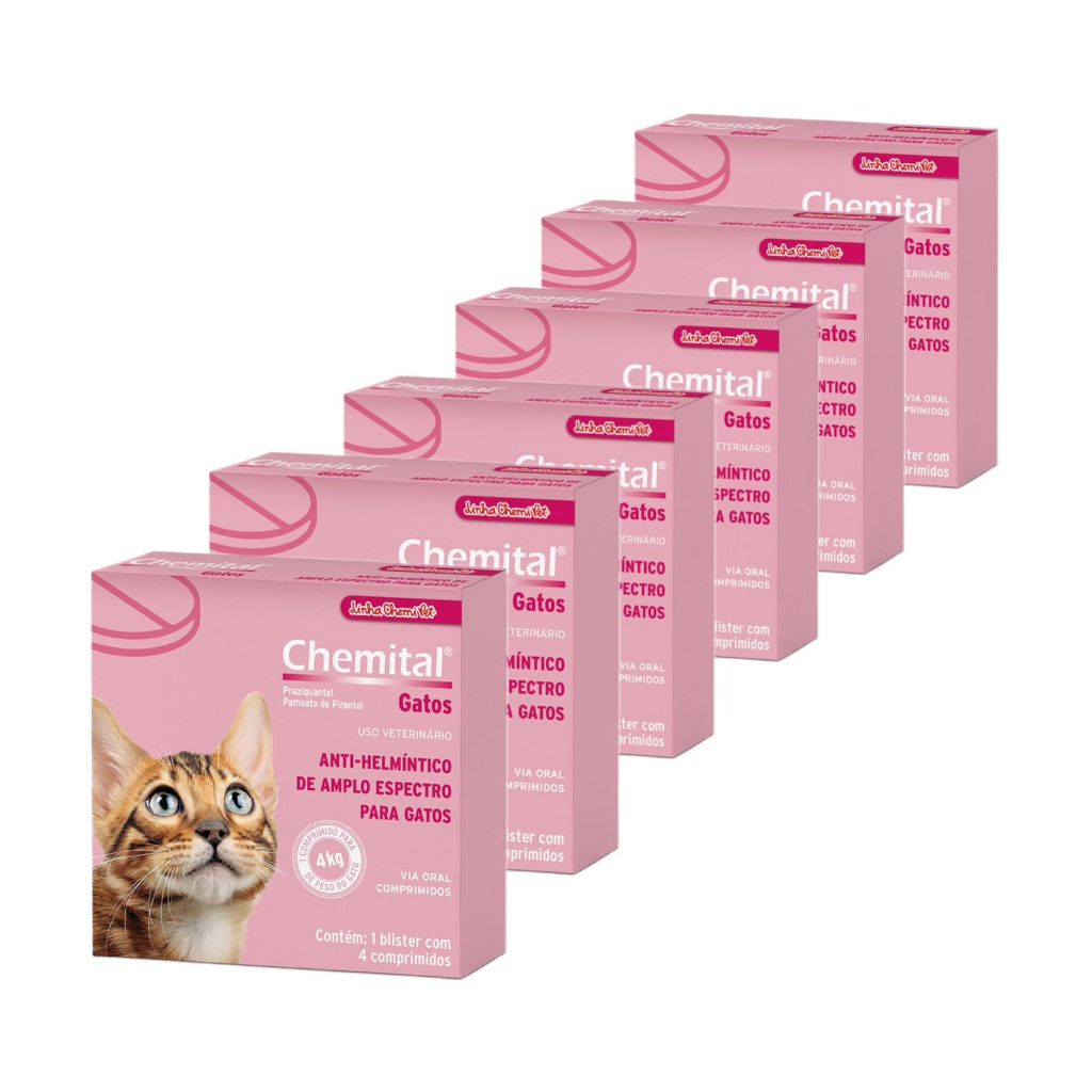 Chemital Gatos - 4 Comprimidos - Vermifugo Kit 6 Unid | Shopee Brasil