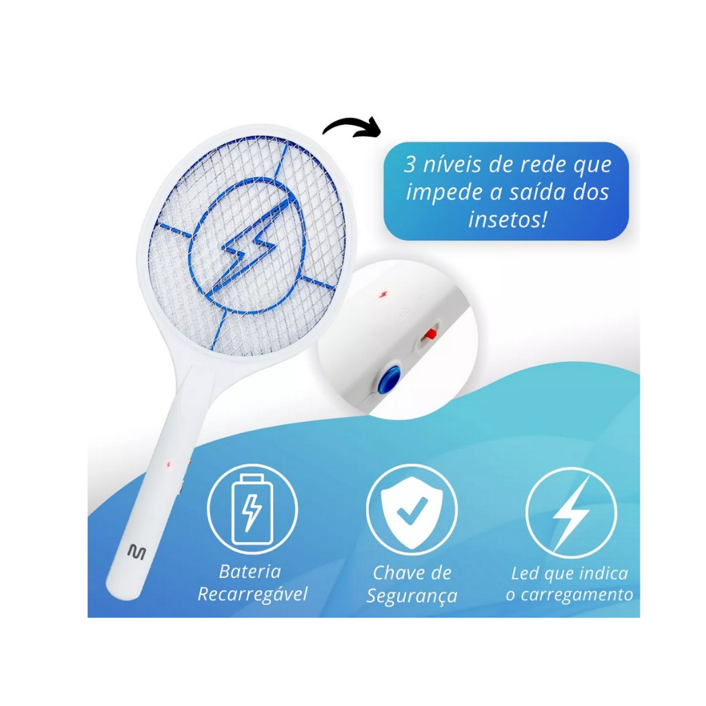 Raquete Elétrica Mata Inseto Bateria Recarregável Multilaser Bivolt - HC034 | Shopee Brasil