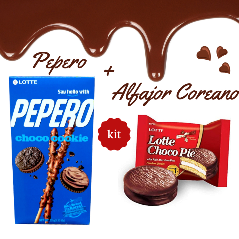 Biscoito Coreano Pepero Sabor Choco Cookie e 1 Chocopie Lotte | Shopee Brasil