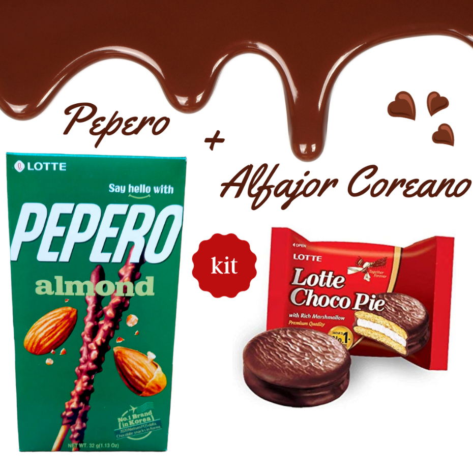 Biscoito Coreano Pepero Sabor Almond e 1 Chocopie Lotte | Shopee Brasil