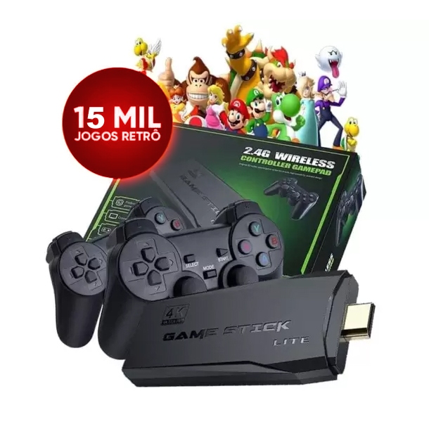 Video Game Retrô 15 mil Jogos Console 4k 2 Controles Stick Portatil ...