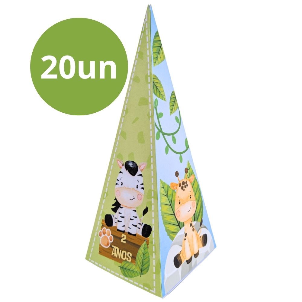 Kit 20 Caixinhas Personalizadas Formato Cone Tema Safari de Papel ...