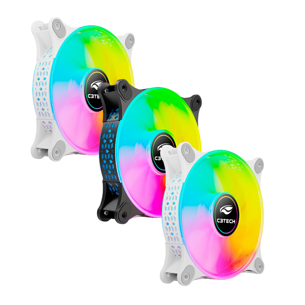 Kit 3 Cooler FAN Ventoinha 120mm 12cm LED RGB P PC Gamer Gabinete C3