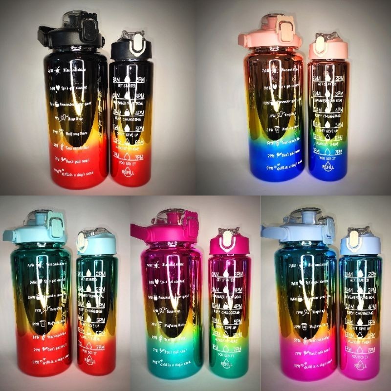 Kit com 3 Garrafas METALICAS De Água Squeeze Academia Com 2L e 900ml e 300ml Portátil Adesivos ...