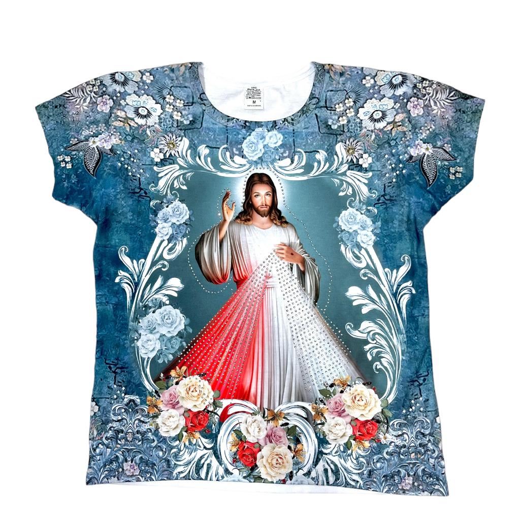 Blusa Baby look Feminina Jesus Misericordioso com Pedrarias Camisa Moda ...
