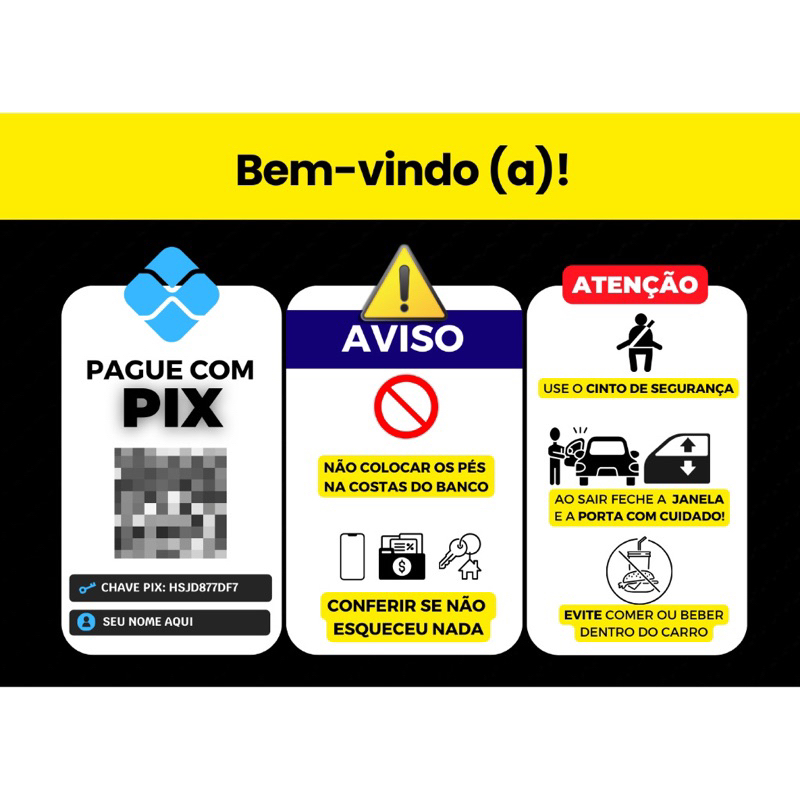 Placa informativa Pix QR Code para aplicativo de Uber, 99, taxi ...