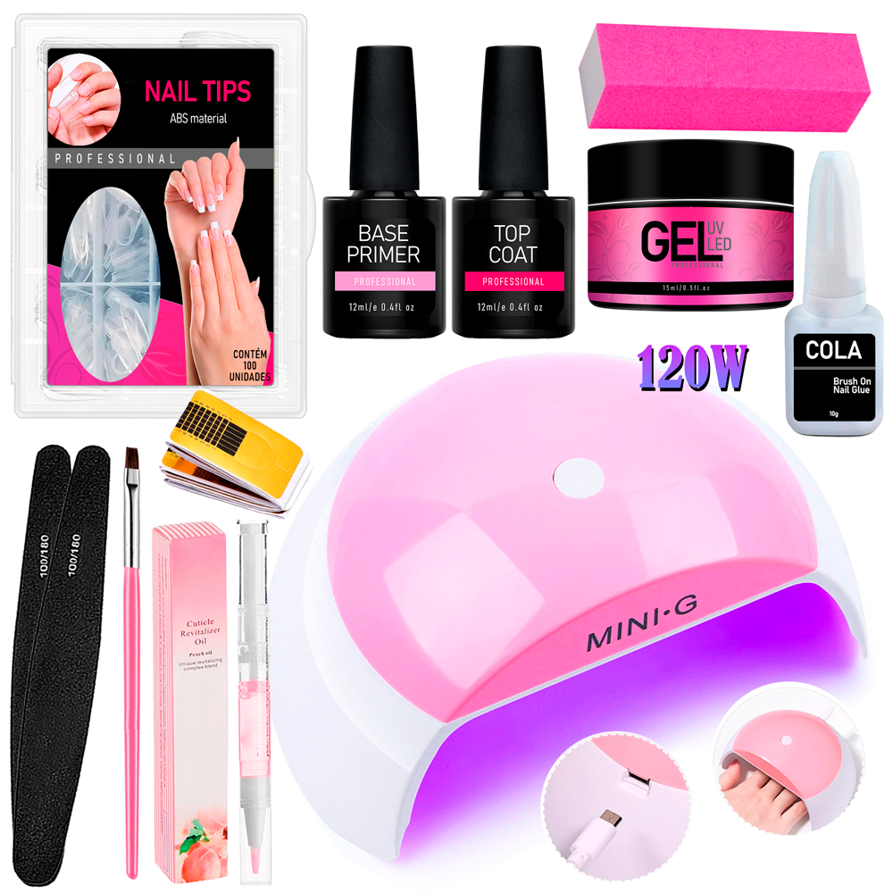 Kit Alongamento Unha de Gel Cabine Mini G 120W Led Uv Lixa Completo Manicure Profissional ...