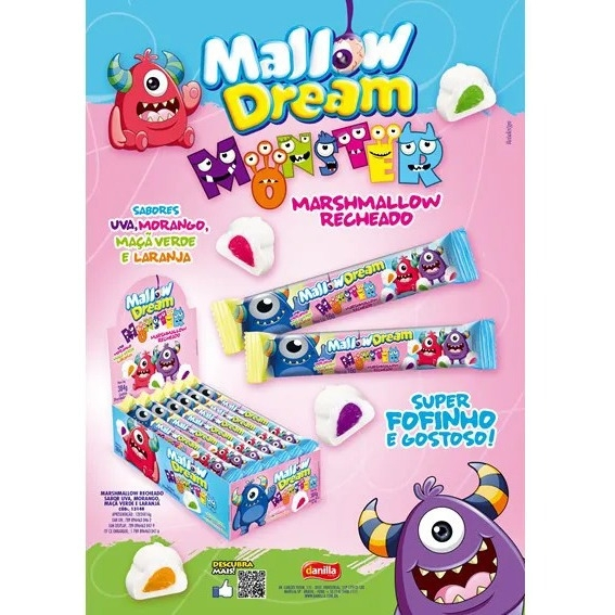 Marshmallow Bombom recheado - Mallow Dream Monster - Display 24 unid c ...