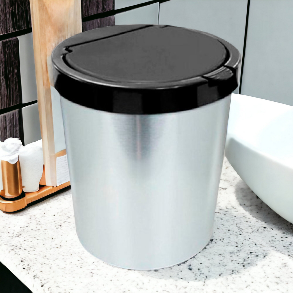 Lixeira Cesto 10 Litros Tampa Click Label Redonda Cor Prata Inox ...