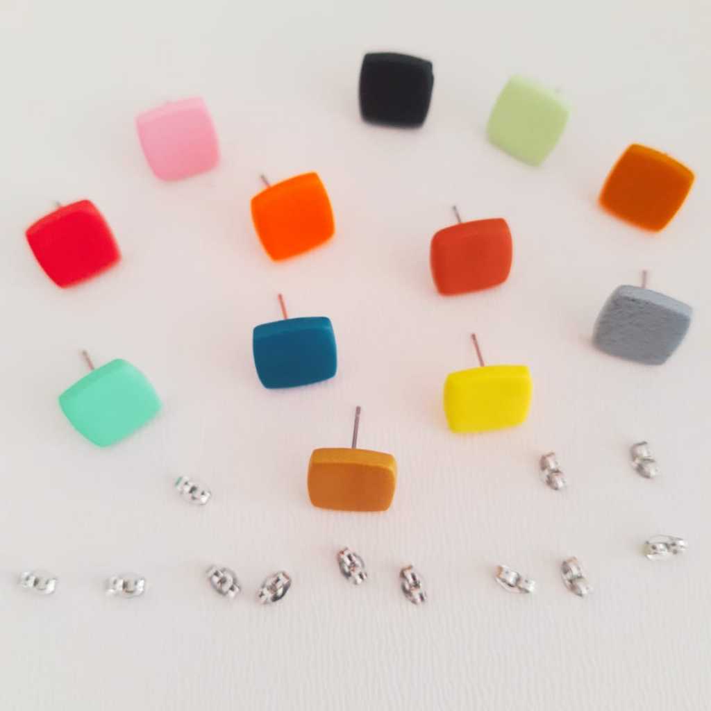 Três pares Brinco Quadrado PvClay Inox coleção Ozaka | Shopee Brasil