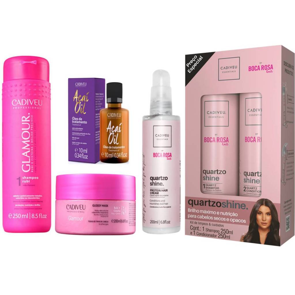 Kit Cadiveu Boca Rosa 3 Passos + Kit Glamour Duo 2 Passos + Açai Oil ...