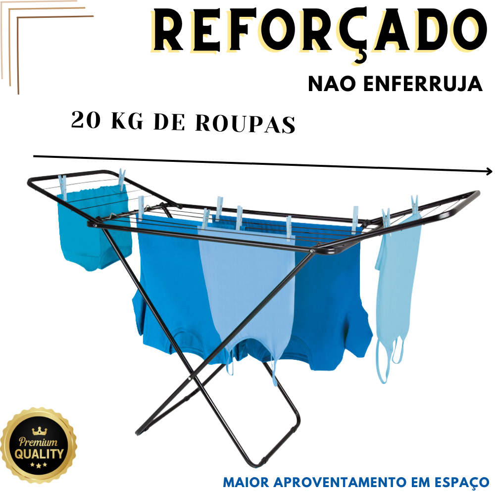 Varal de Chão Roupas 20 kg Com abas retrátil dobrável Slim Reforçado ...
