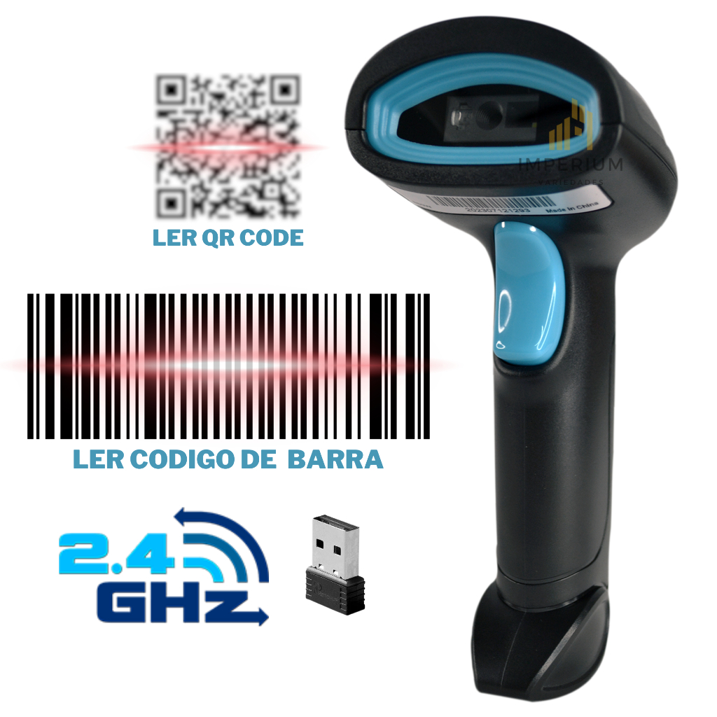Leitor De Código Barra Laser Com Cabo Ou Wireless Usb E Ler QR CODE ...