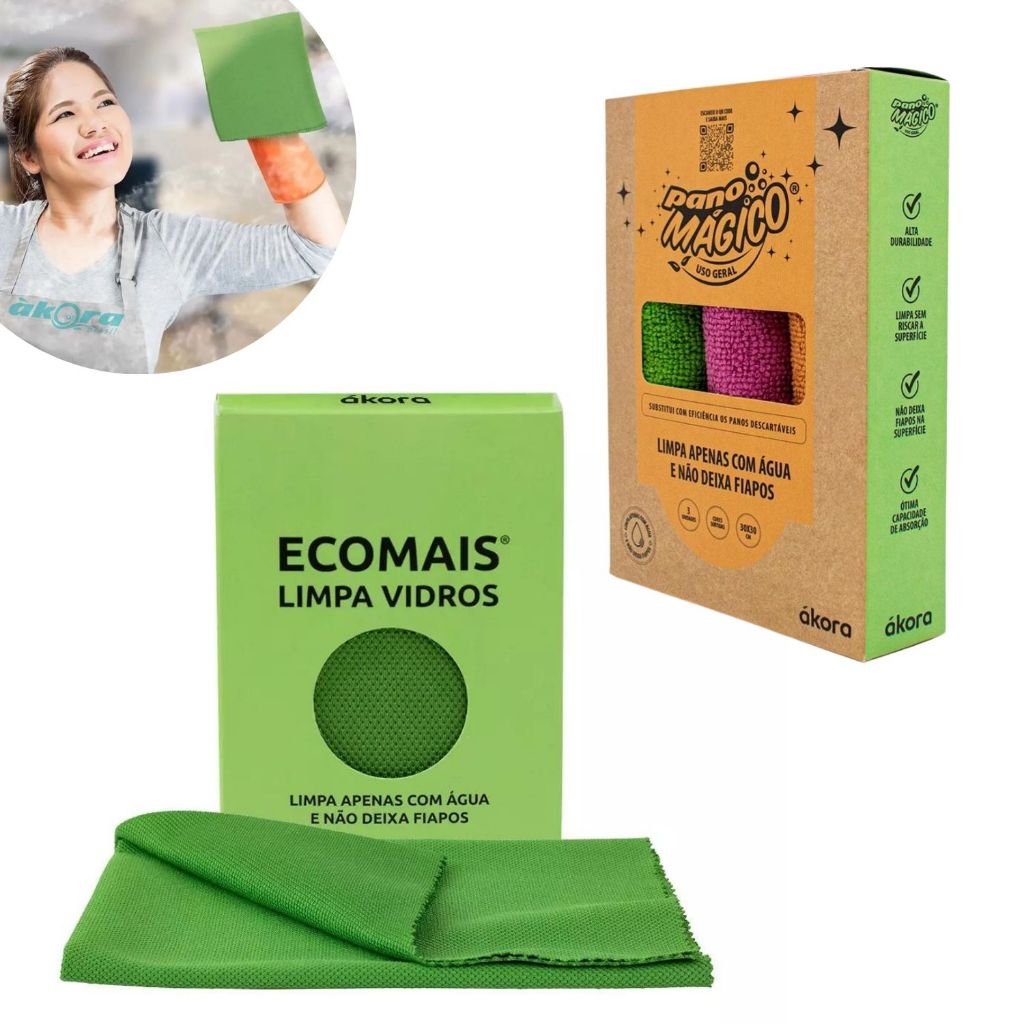 Kit Pano Mágico Limpa Vidros Espelhos e Inox Ecomais + Pano Mágico Uso ...