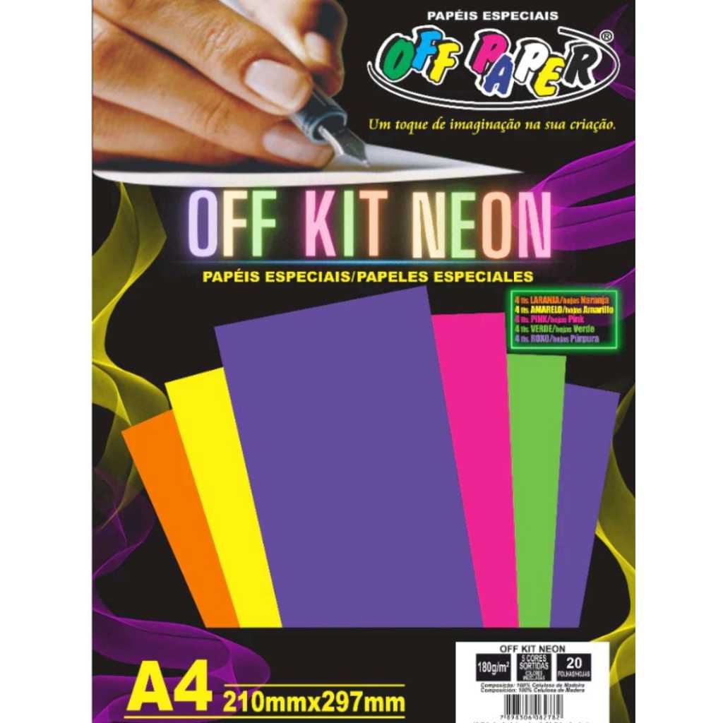 PAPEL NEON A4 180G 20FLS - CORES VARIADAS E KIT FESTA NEON | Shopee Brasil