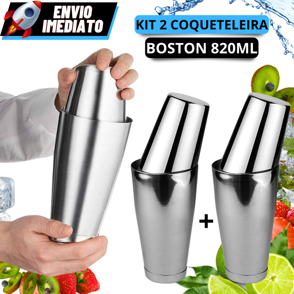 Kit 2 Coqueteleiras Boston Profissional 820Ml 100% inox Com Peso na Base Para Bebidas Para ...