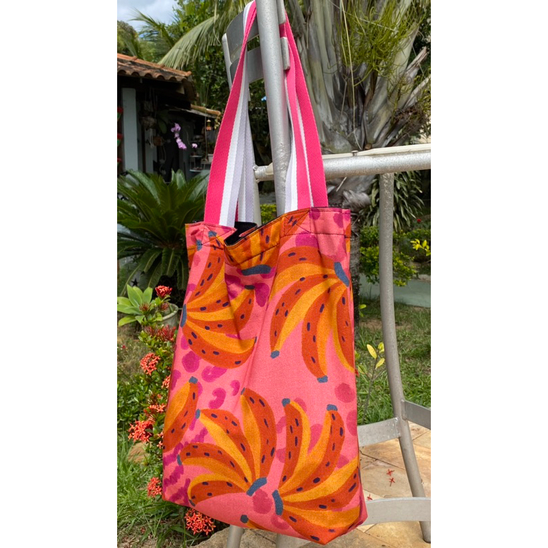 Ecobag estampa estilo farm banana rosa | Shopee Brasil
