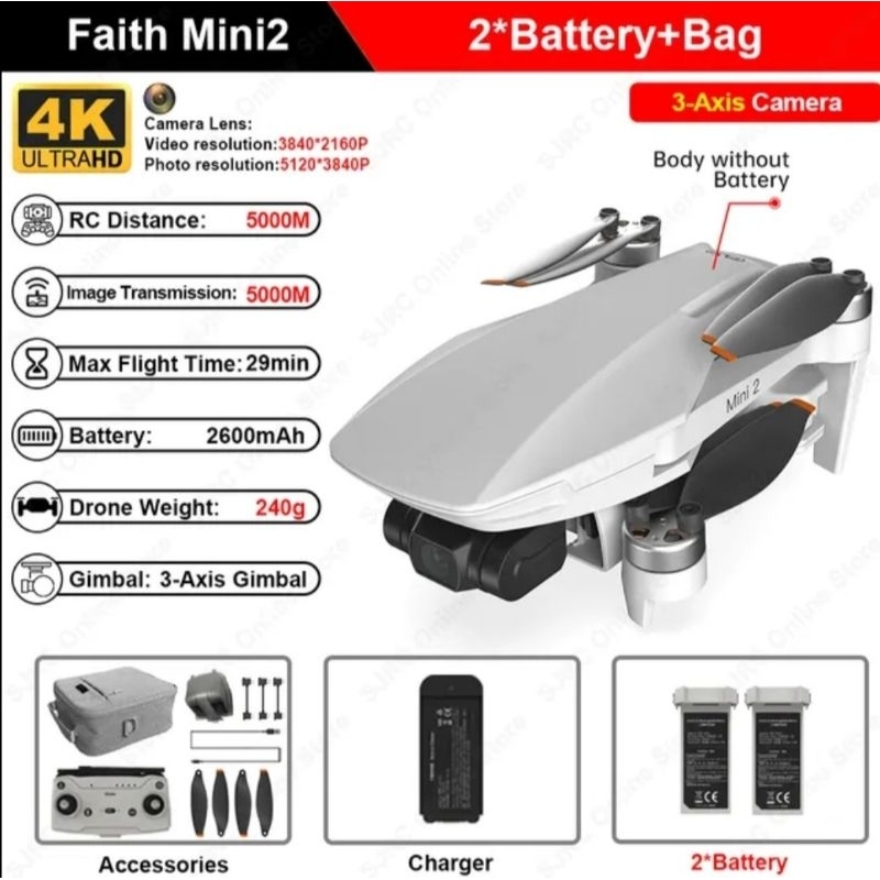 Drone Cfly Faith Mini 2 Câmera 4k GPS Gimbal 3 Eixos 5km + Bolsa ...
