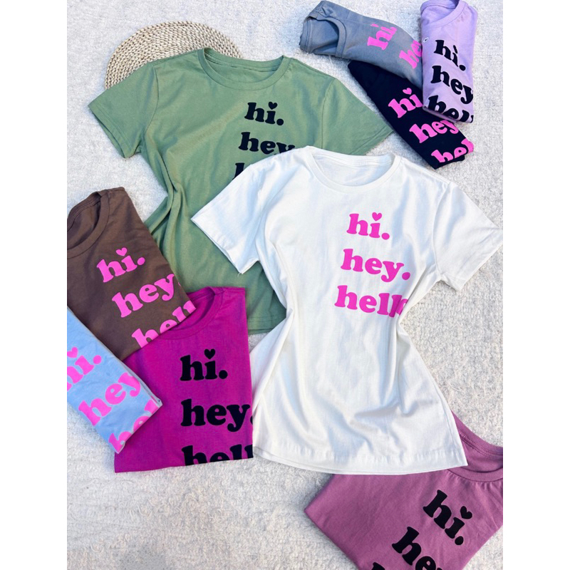 T-shirt Hi Hey Hello | Shopee Brasil