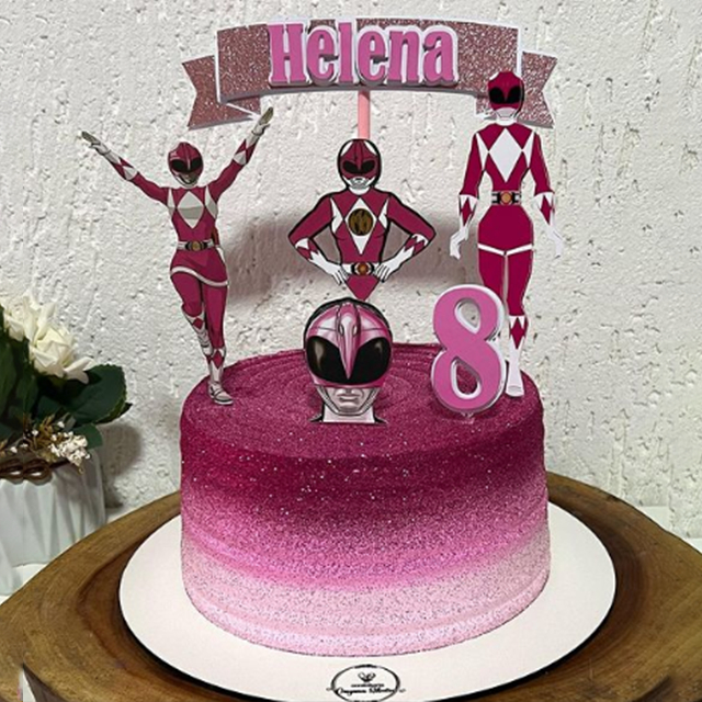 Topo de Bolo Power Ranger Rosa 3D | Shopee Brasil