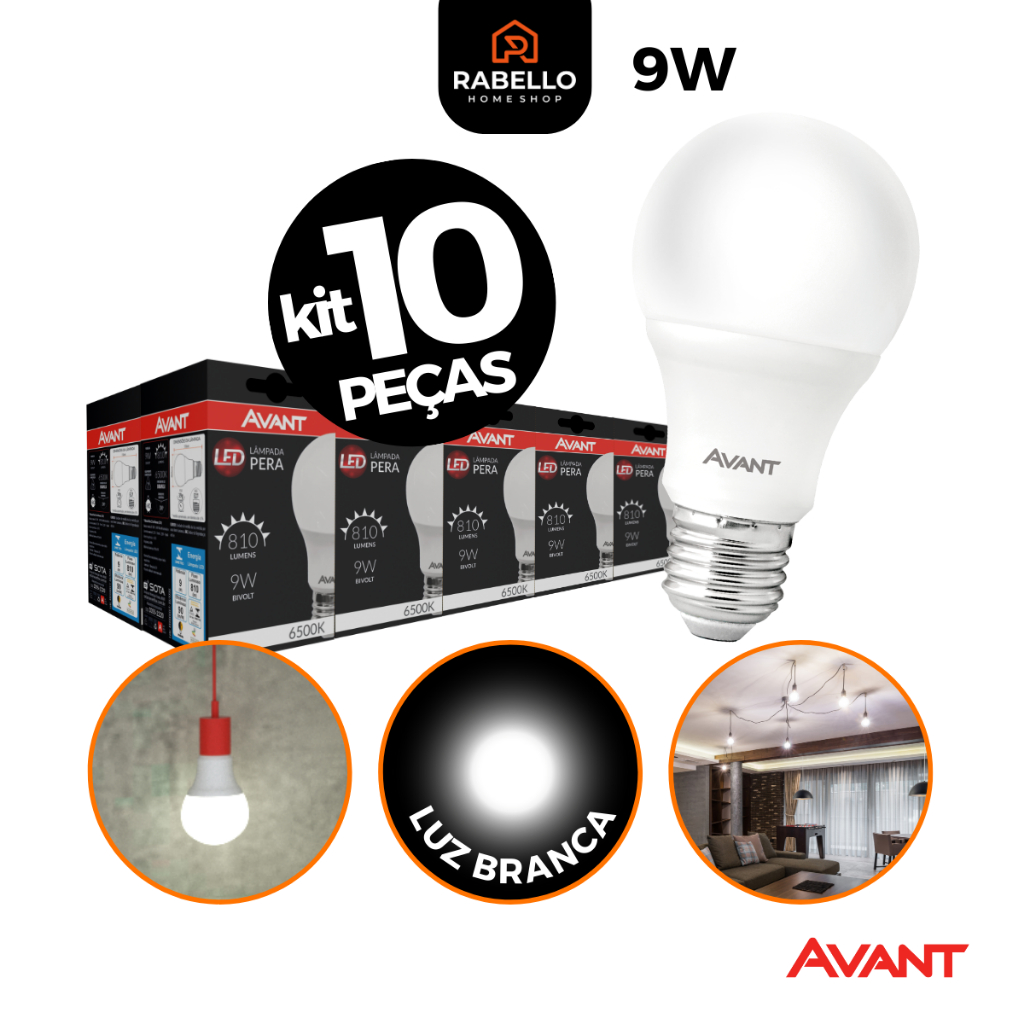 Kit 10 Lâmpadas Led Bulbo 9w Bivolt Soquete E27 6500k Branco Frio | Shopee Brasil