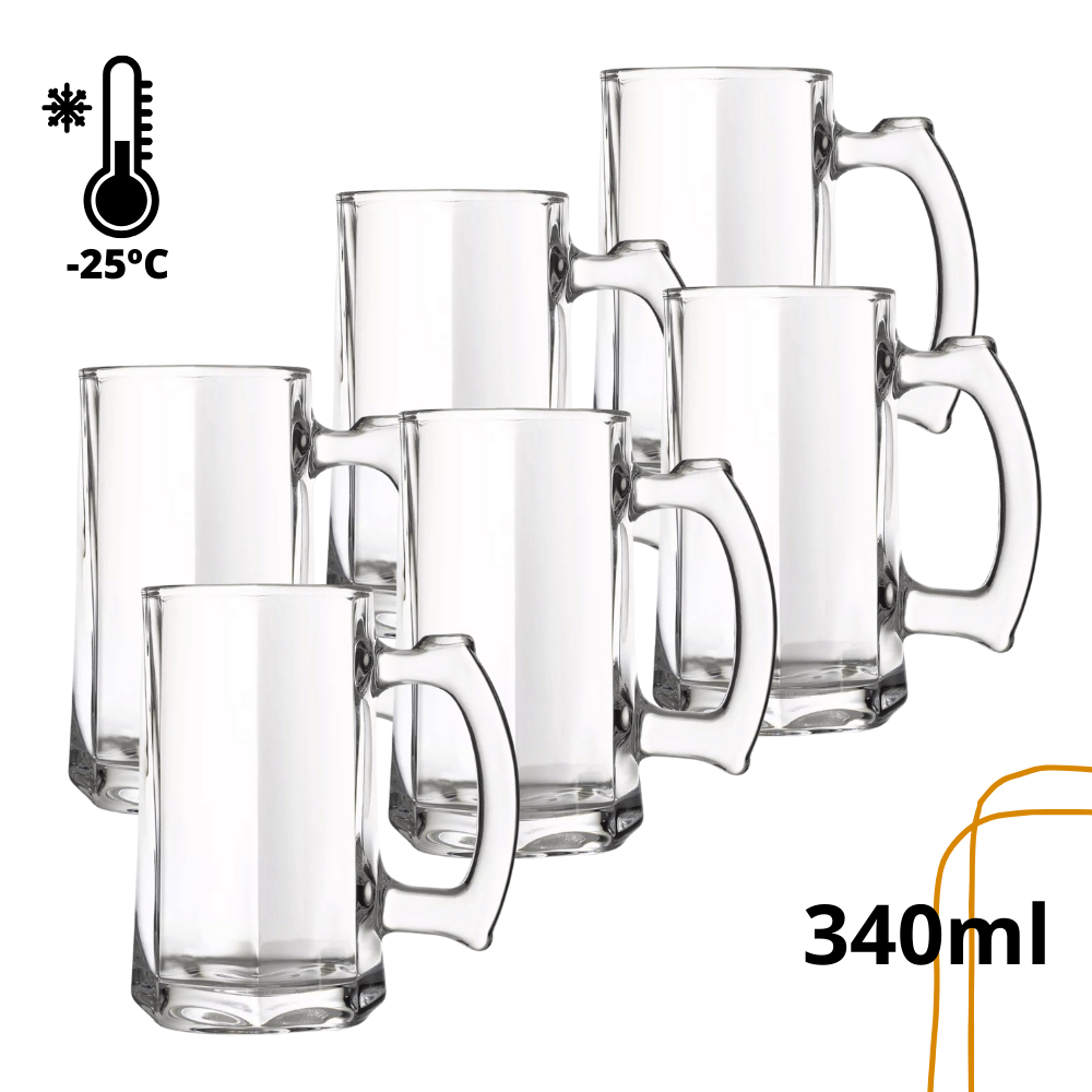 Jogo De 6 Canecas Chopp Em Vidro Copos Cerveja Festa Bar | Shopee Brasil