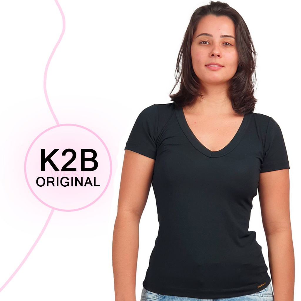 Camiseta k2b Gola v Original Baby Look Basica com Manga Curta Uniforme Dia a Dia Estilosa ...