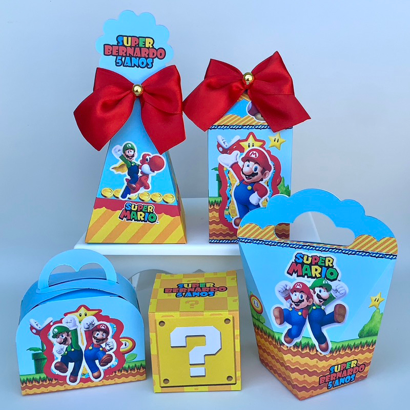 Kit Caixas Personalizadas Super Mario Bros PEGUE E MONTE (Envie Nome e ...