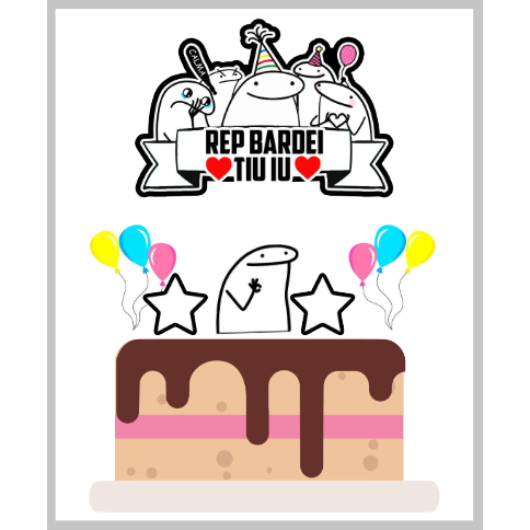 TOPPER TOPO DE BOLO FLORK REPI BARDEI PARABÉNS - DECORAÇÃO TEMA ...