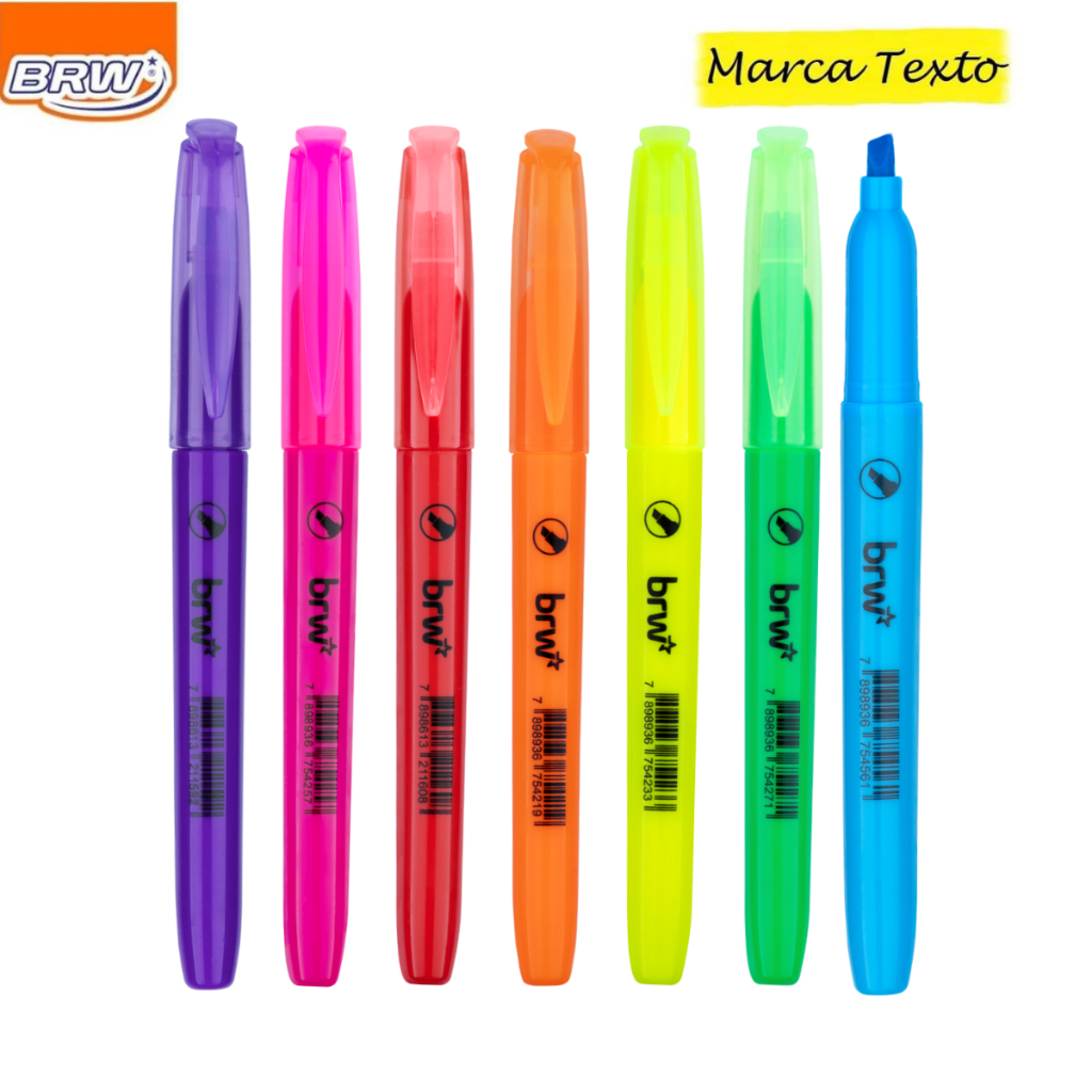 7 Canetas Marca Texto Fluorescente BRW - 7 Cores | Shopee Brasil