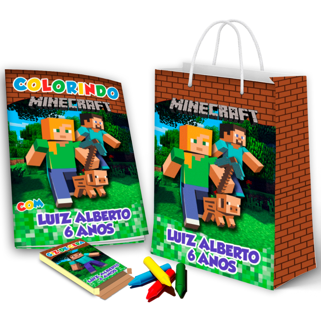 10, 20, 30 ou 40 sacolinha + revistinha de colorir + giz de cera ...