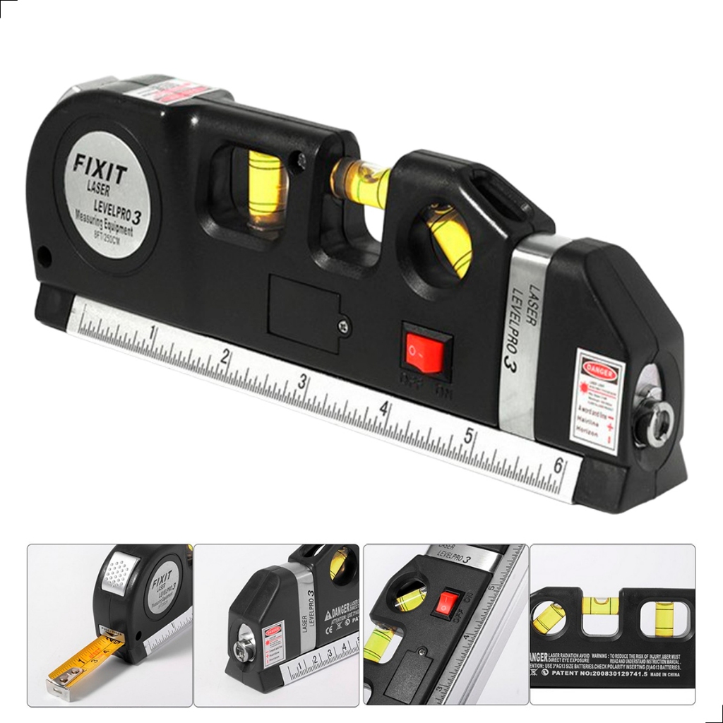 Nível A Laser E Trena Régua Nivelador Construção Bolha 3 Linhas Super ...