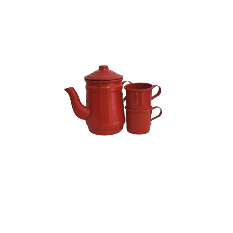 KIT COFFEE BULE + 2 XICARAS VERMELHO EM ALUMÍNIO | Shopee Brasil