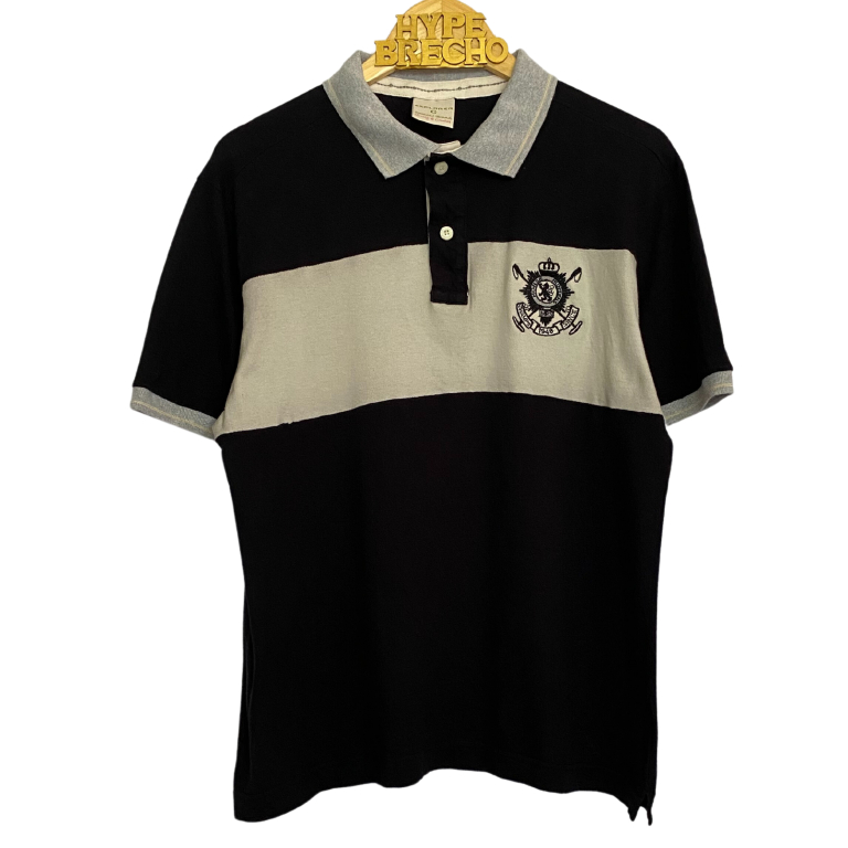 Camisa gola Polo Masculina cor Preta com Faixa Branca Explorer ...
