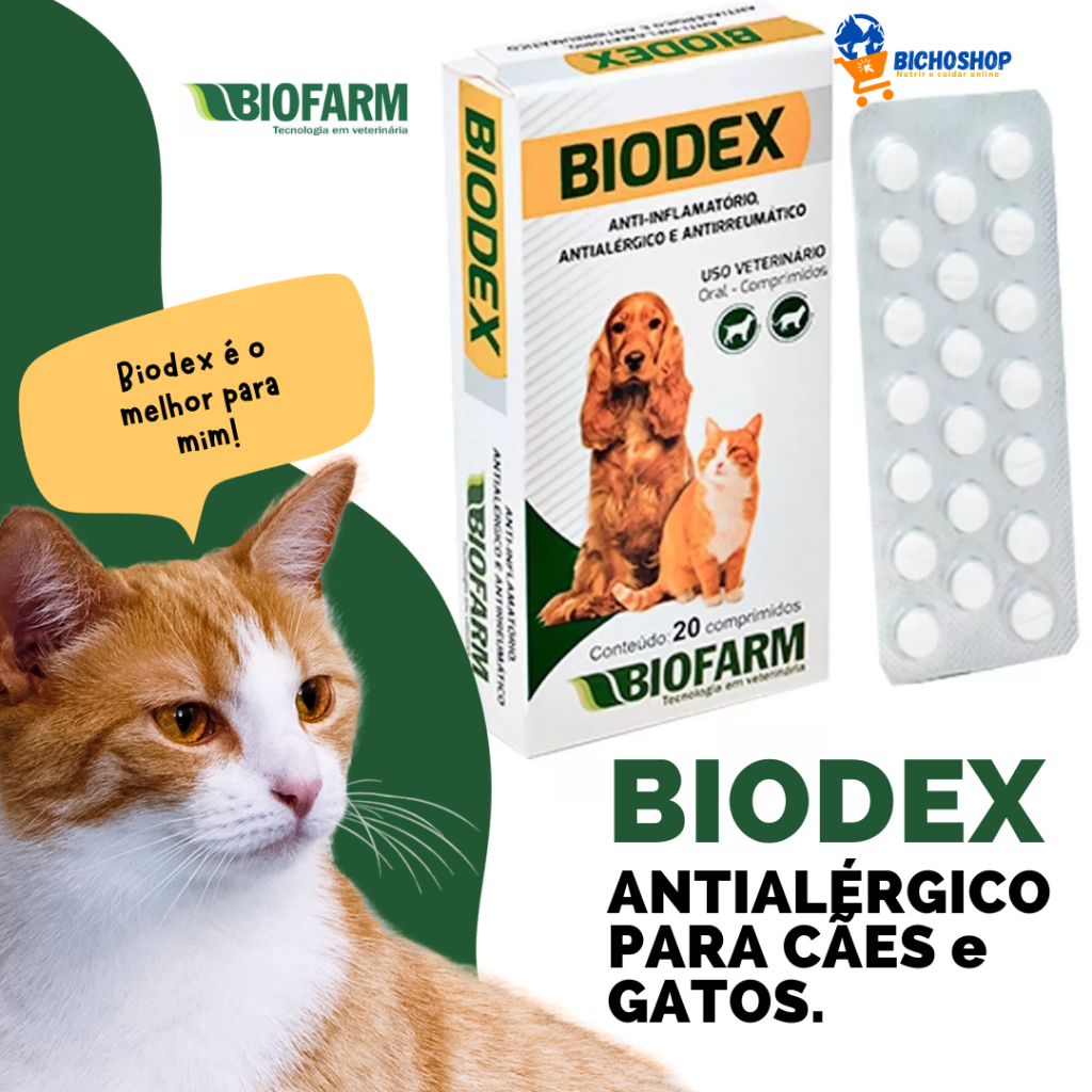 Biodex 20comp. Biofarm para alergias na pele do cão e gato | Shopee Brasil