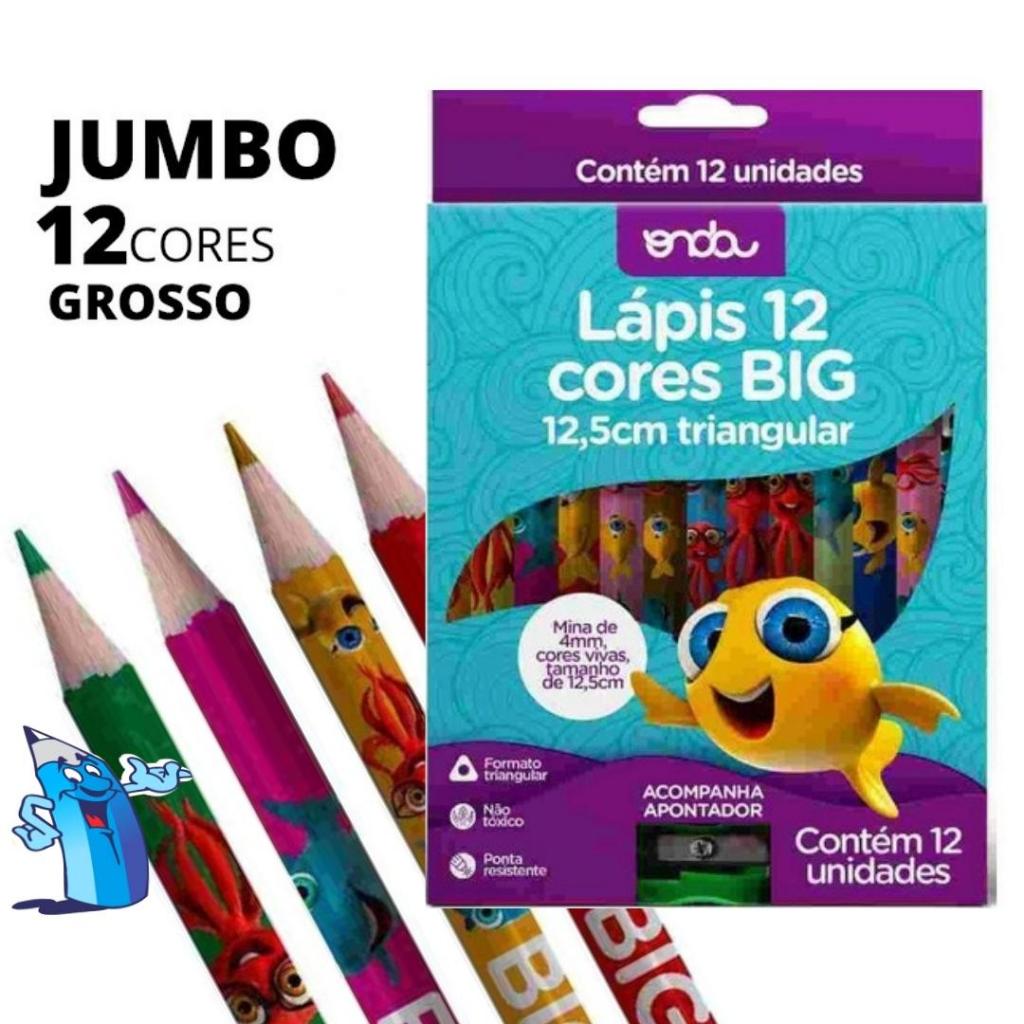 LAPIS DE COR JUMBO 12 CORES BIG GROSSO TRIANGULAR DECORADO ONDA ...
