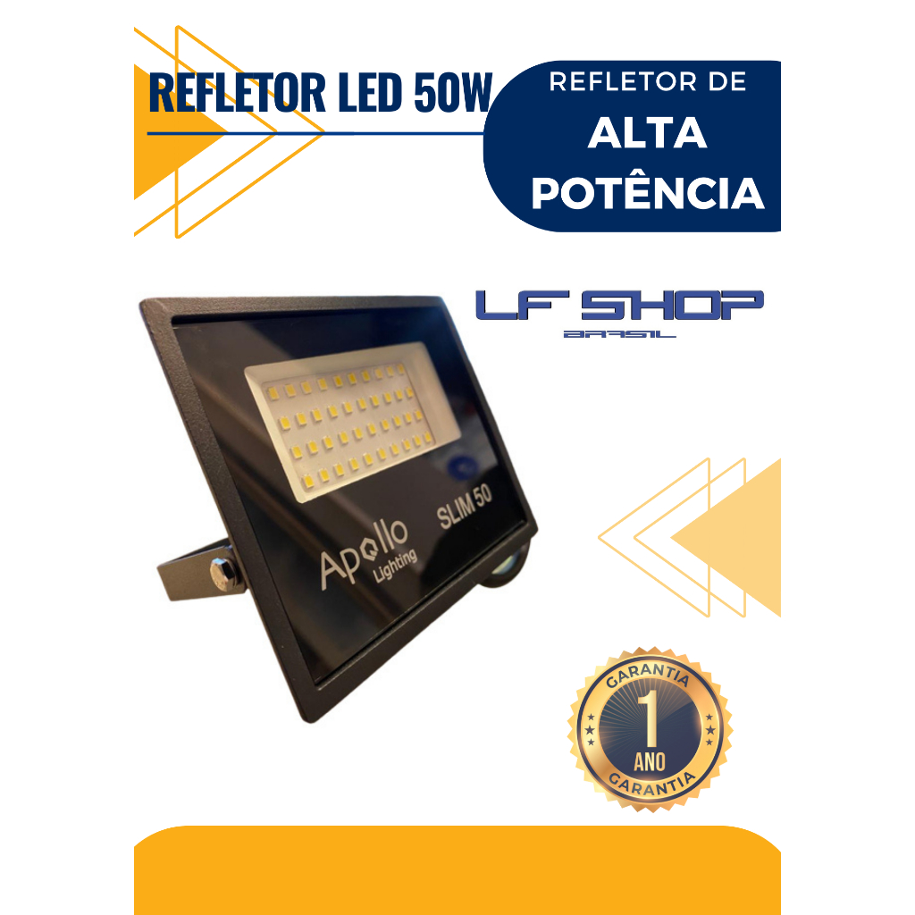 Refletor Led Slim 50w Apollo Branco Frio 6500k 1 Ano Garantia de 1 ano Bivolt 110/220v | Shopee ...