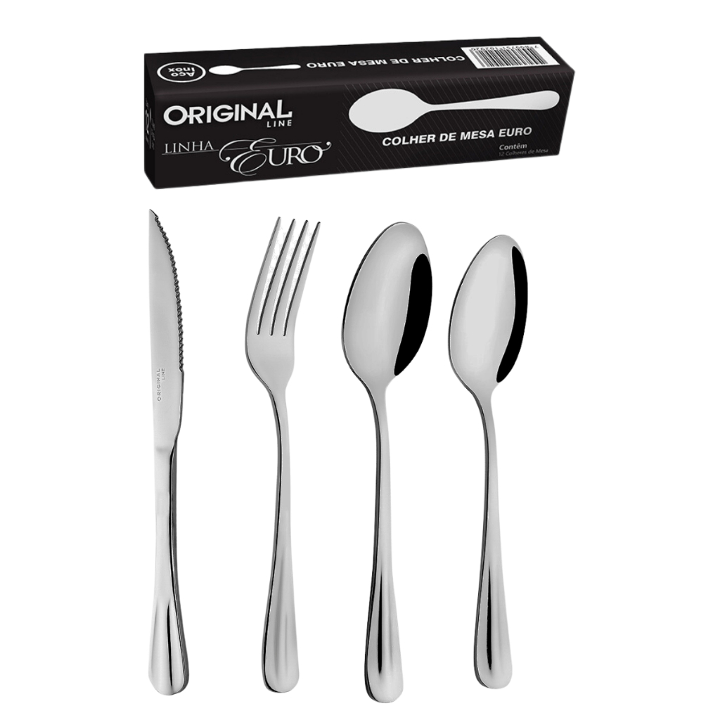 Jogo 48 Peças Garfo, Faca, Colher M e Colher S Euro Talher de Inox ...