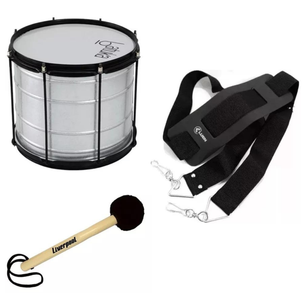 Kit Surdo Batuka Talabarte Correia 2 Ganchos Baqueta Maçaneta Preta ...