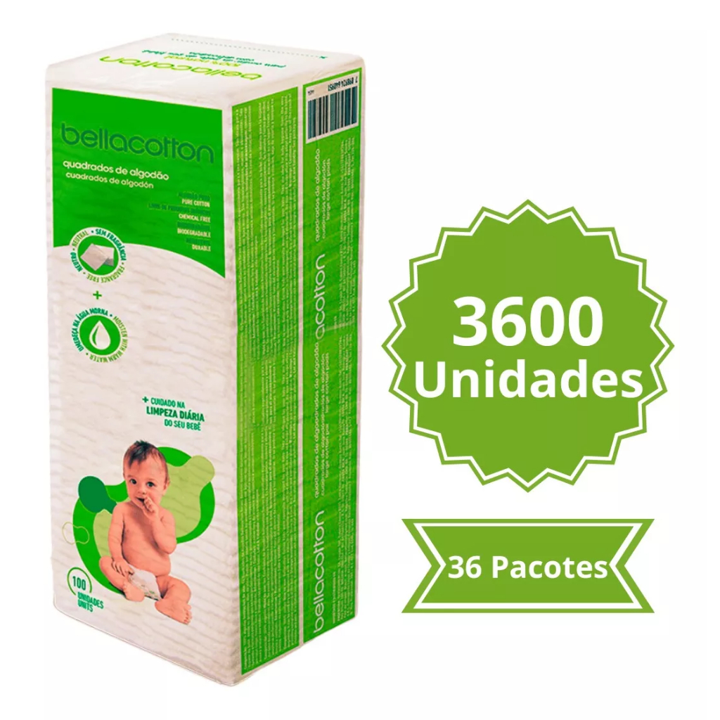 Kit com 36 Pacotes de Algodao Quadrado Bebe Bellacotton 100u | Shopee ...