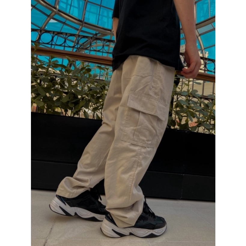Calça Cargo Masculina 5 Bolsos Skate Streetwear Larga Caqui Bege Preta