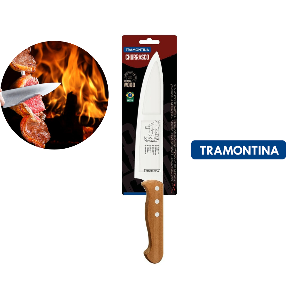 Faca Para Carne Churrasco Tramontina 8’ Inox 33cm Lâmina Afiada Cabo de ...