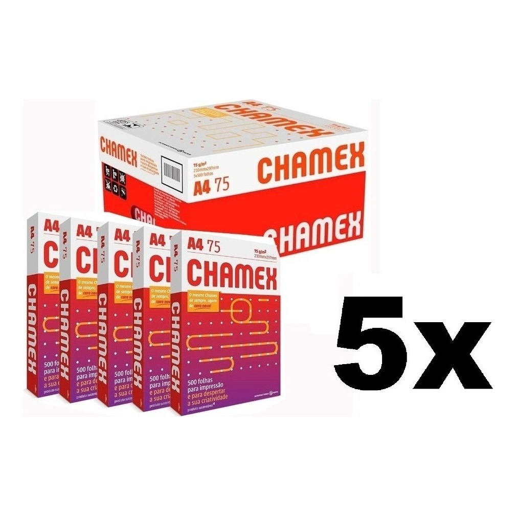 Papel Sulfite Chamex Premium Office 2500 Folhas A4 75g / 5 Resmas | Shopee Brasil