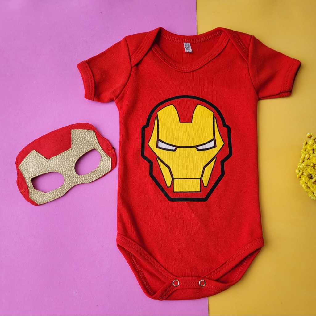 Kit Homem de ferro body e máscara mesversário bebê Super Heróis ...