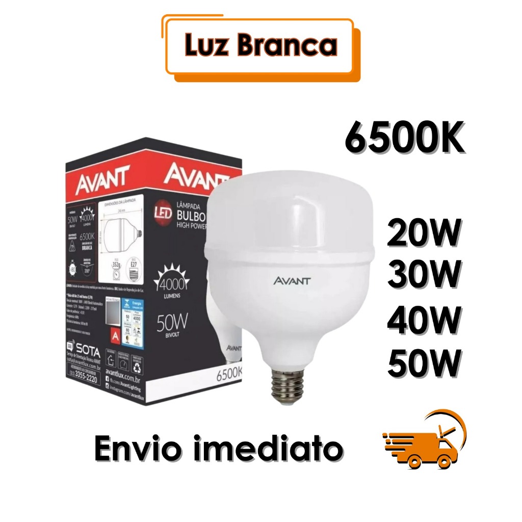 Lâmpada Led Super Bulbo 20w, 30w, 40w, 50w AVANT Luz Branca 6500k 110V/220V | Shopee Brasil