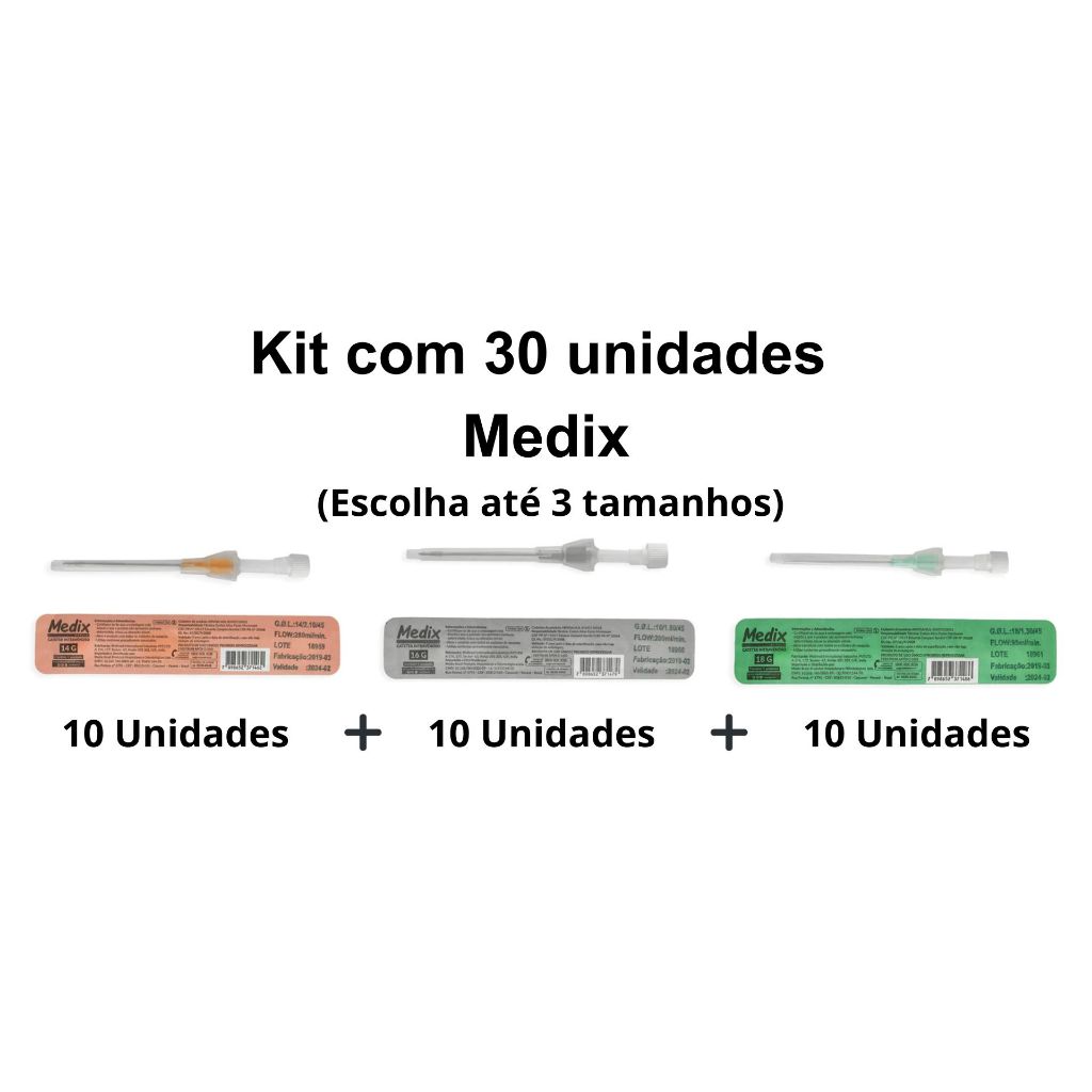 Kit Cateter Body Piercing Com 30 Unidades Medix (10 unidades + 10 ...