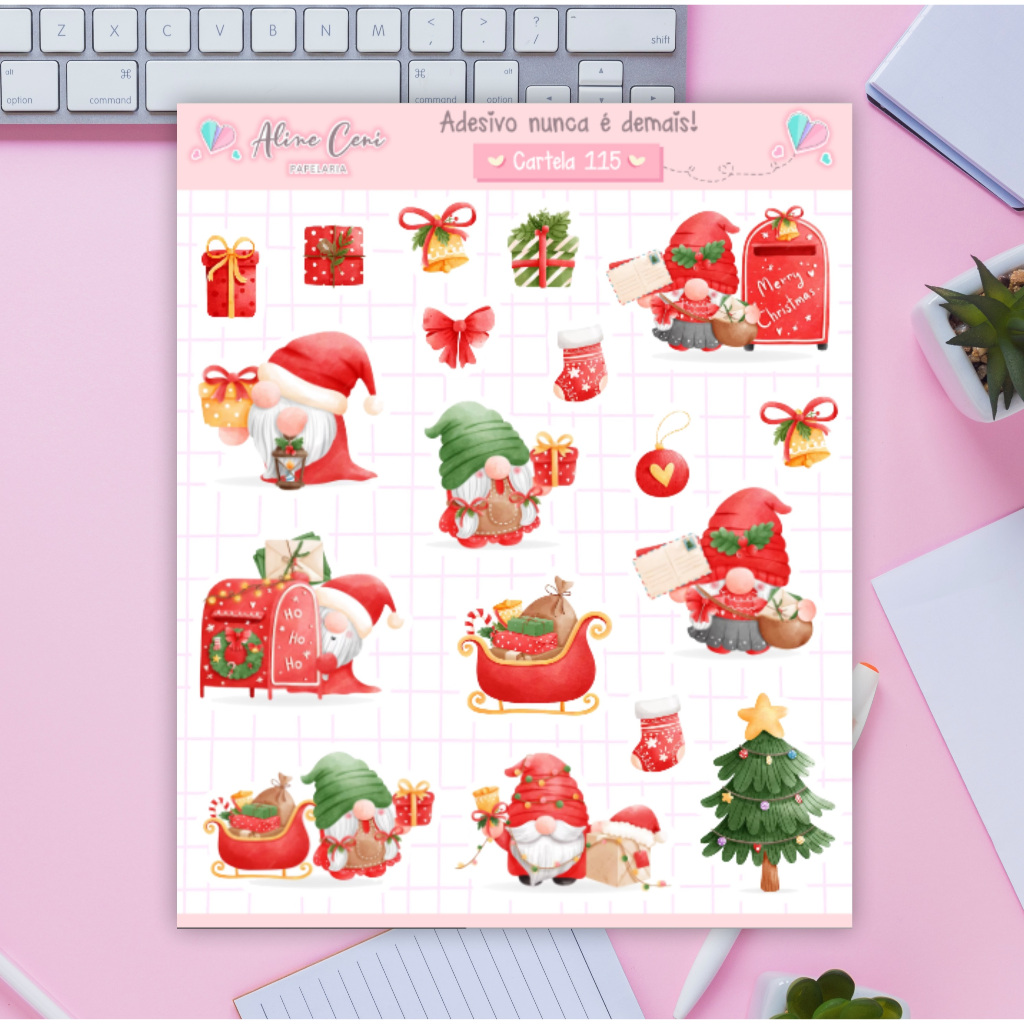 Cartela de adesivos n 115 - Adesivos de gnomos natalinos para decorar ...