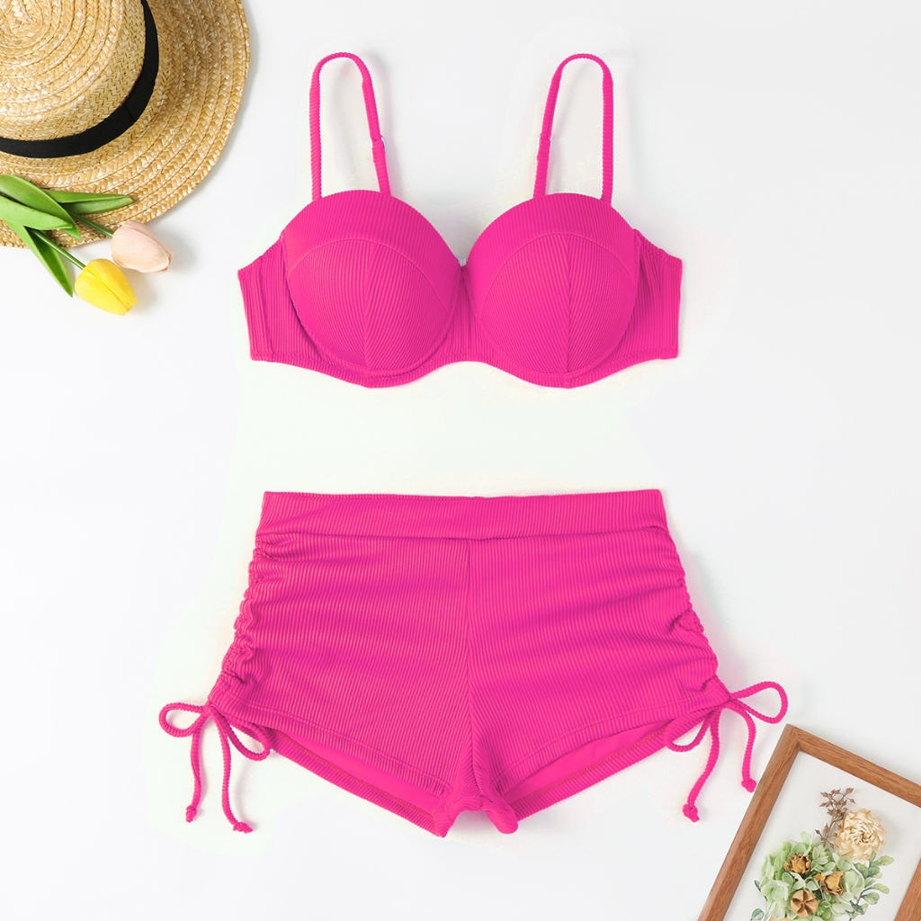 Conjunto Biquíni c/ Shorts Feminino Para o Verão Cor Lisa Sexy Moda ...