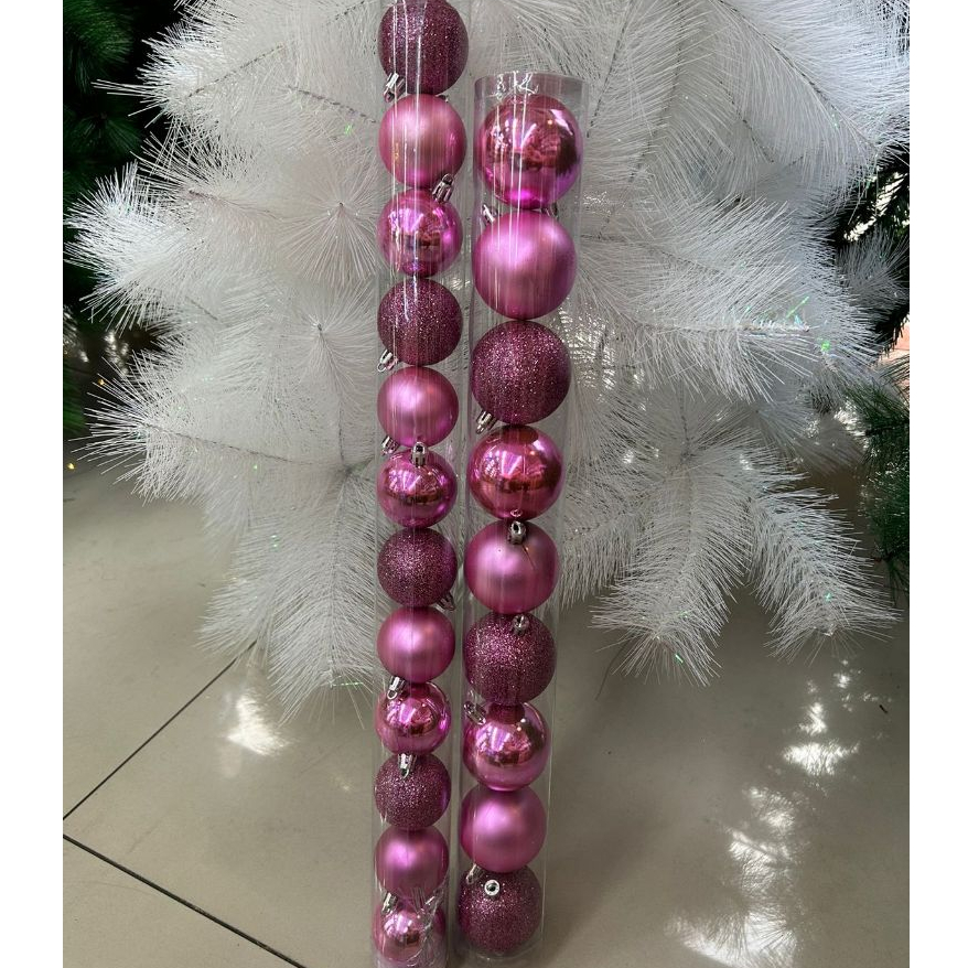 Bola de natal Rosa Mista Lisa/Glitter/Fosca enfeite de natal | Shopee ...