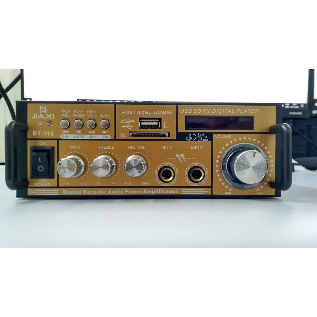 Amplificador Karaokê Bluetooth Som Ambiente Potência Música Caixa BT-118 | Shopee Brasil